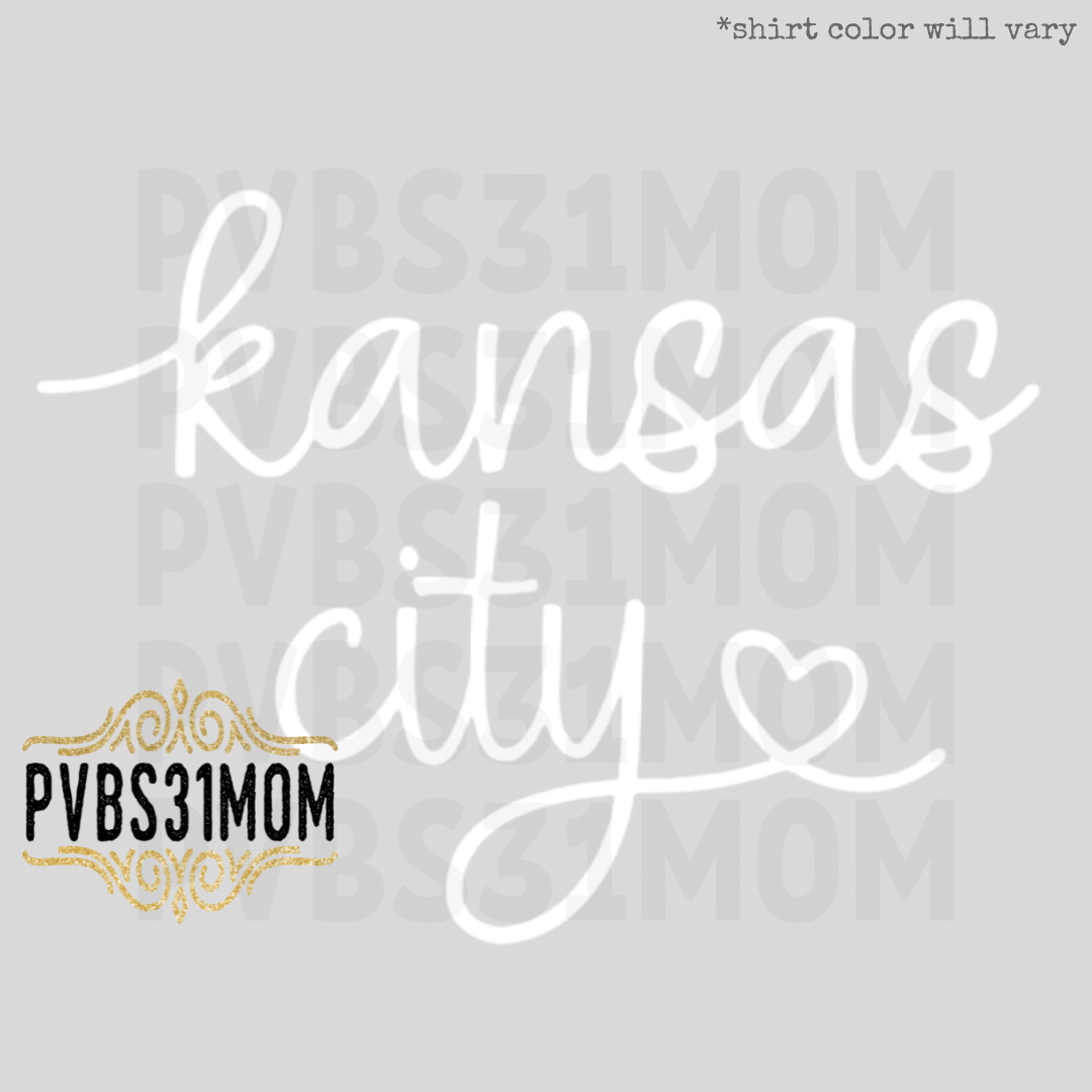 Kansas City Cursive Heart - White | Pvbs31Mom